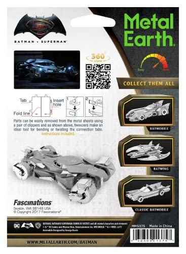Fascinations Metal Earth Batman v Superman Batmobile 3D Metal Model Kit Bundle with Tweezers