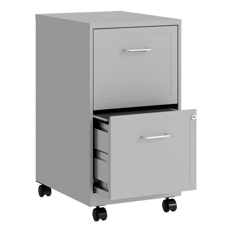 Scranton & Co Mobile 2 Drawer Metal Vertical File Cabinet, Letter-Size, in Arctic Silver, Partially Assembled