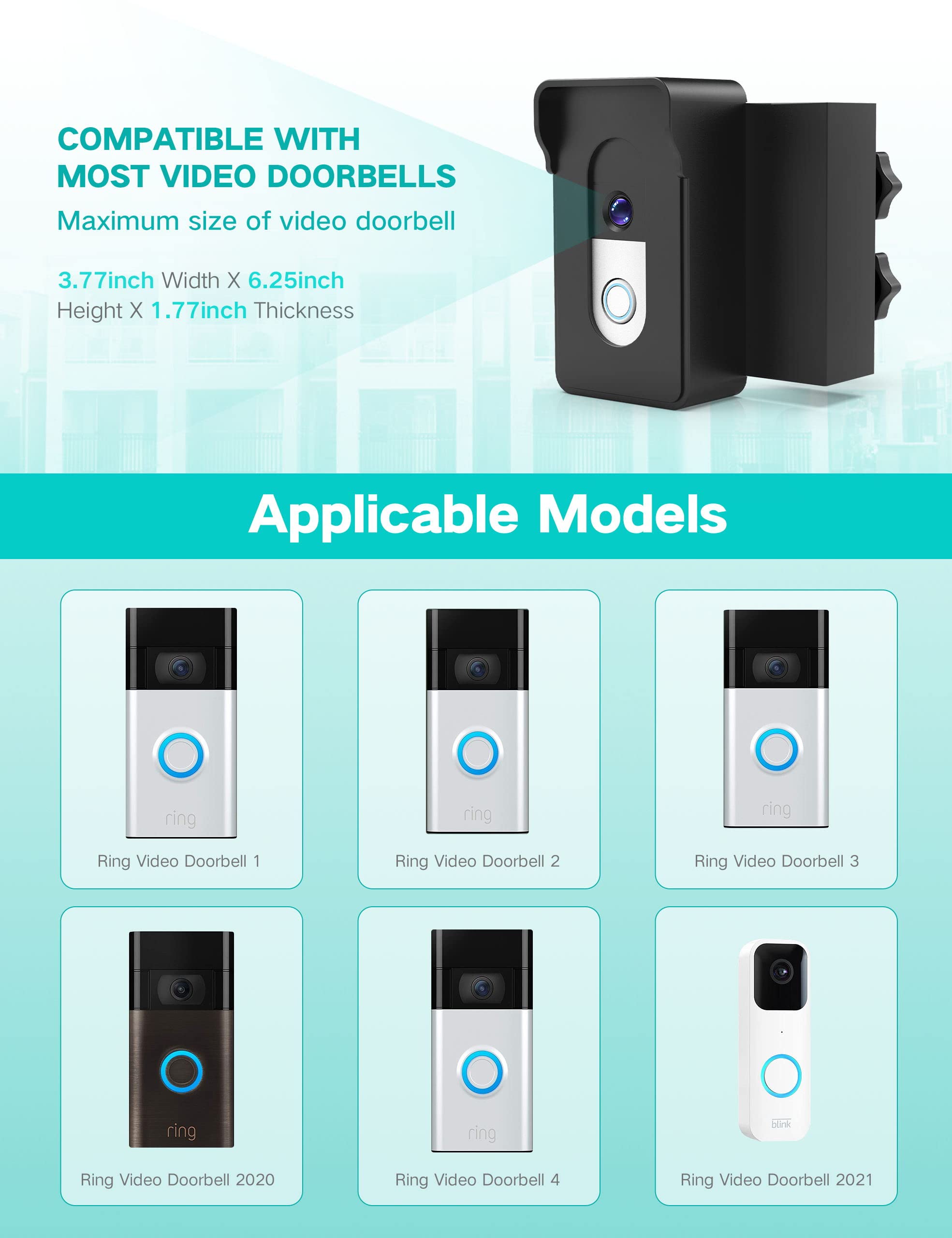 Weatherproof Anti-Theft Video Doorbell Mount Compatible with Video Doorbell, Adjustable No-Drill Mounting Bracket Wedge Adapter Holder Accessories for Home Rentals