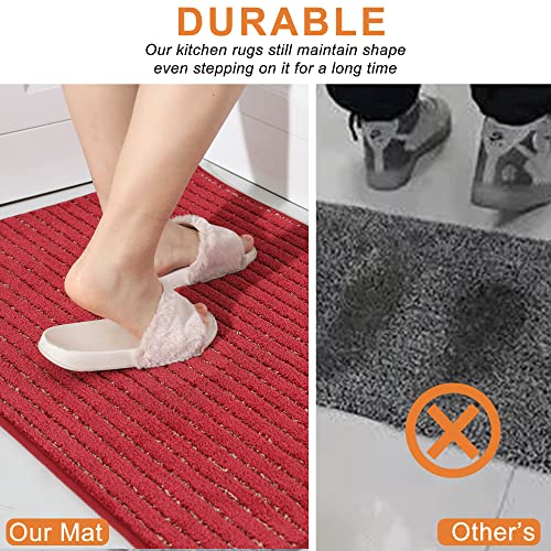 BEQHAUSE Red Kitchen Rugs Set of 2 Non-Slip Kitchen Runner Rug Washable Kitchen Mats for Floor Absorbent Soft Kitchen Area Rug for Sink,Laundry,Hallway&Kitchen 24”x35”+24”x60”