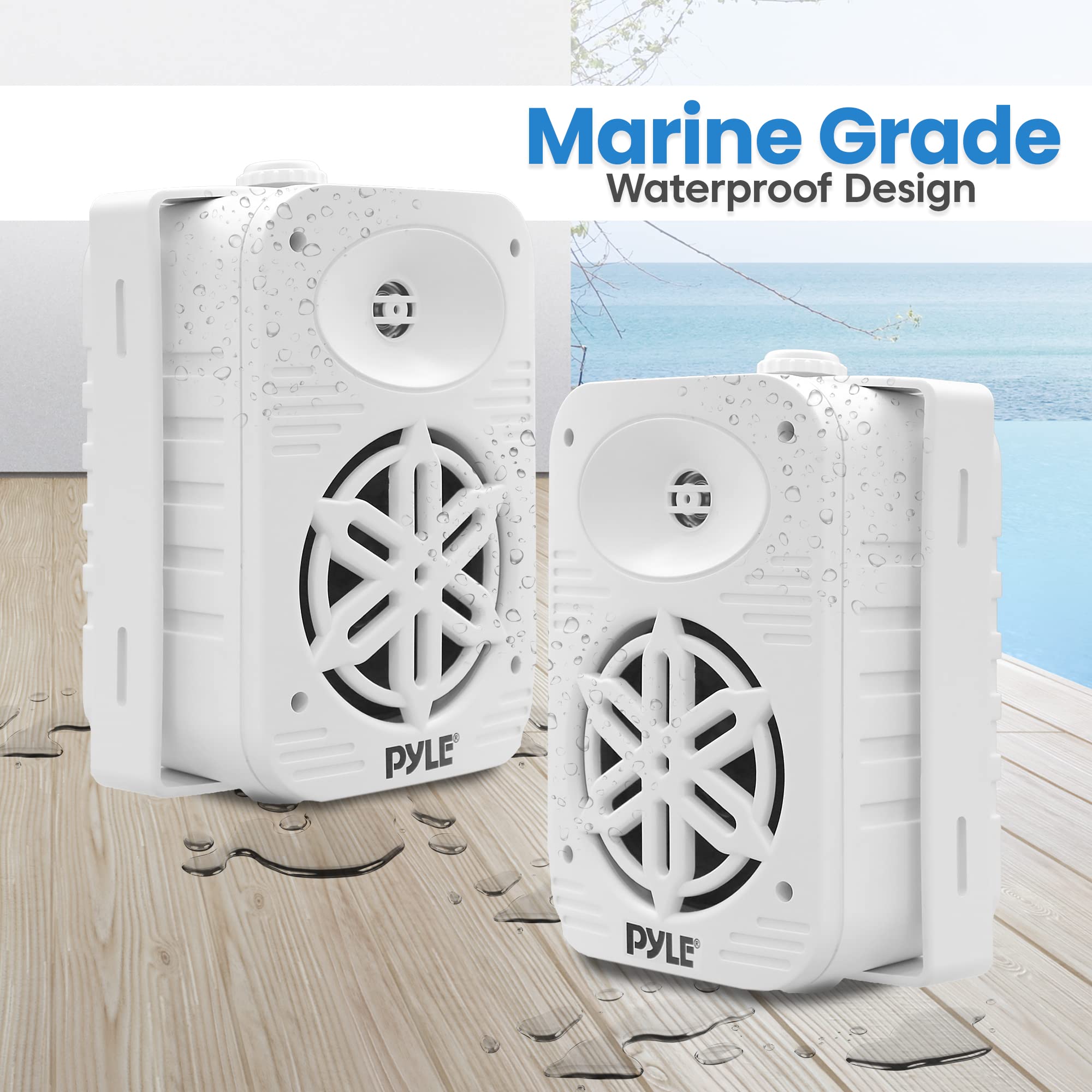 PyleUsa Indoor Outdoor Speakers Pair-500 Watt Dual Waterproof 5.25” 2-Way Full Range Speaker System w/ 1/2”High Compliance Polymer Tweeter - in-Home, Boat, Marine,Deck,Patio,Poolside (White) PDWR55WT