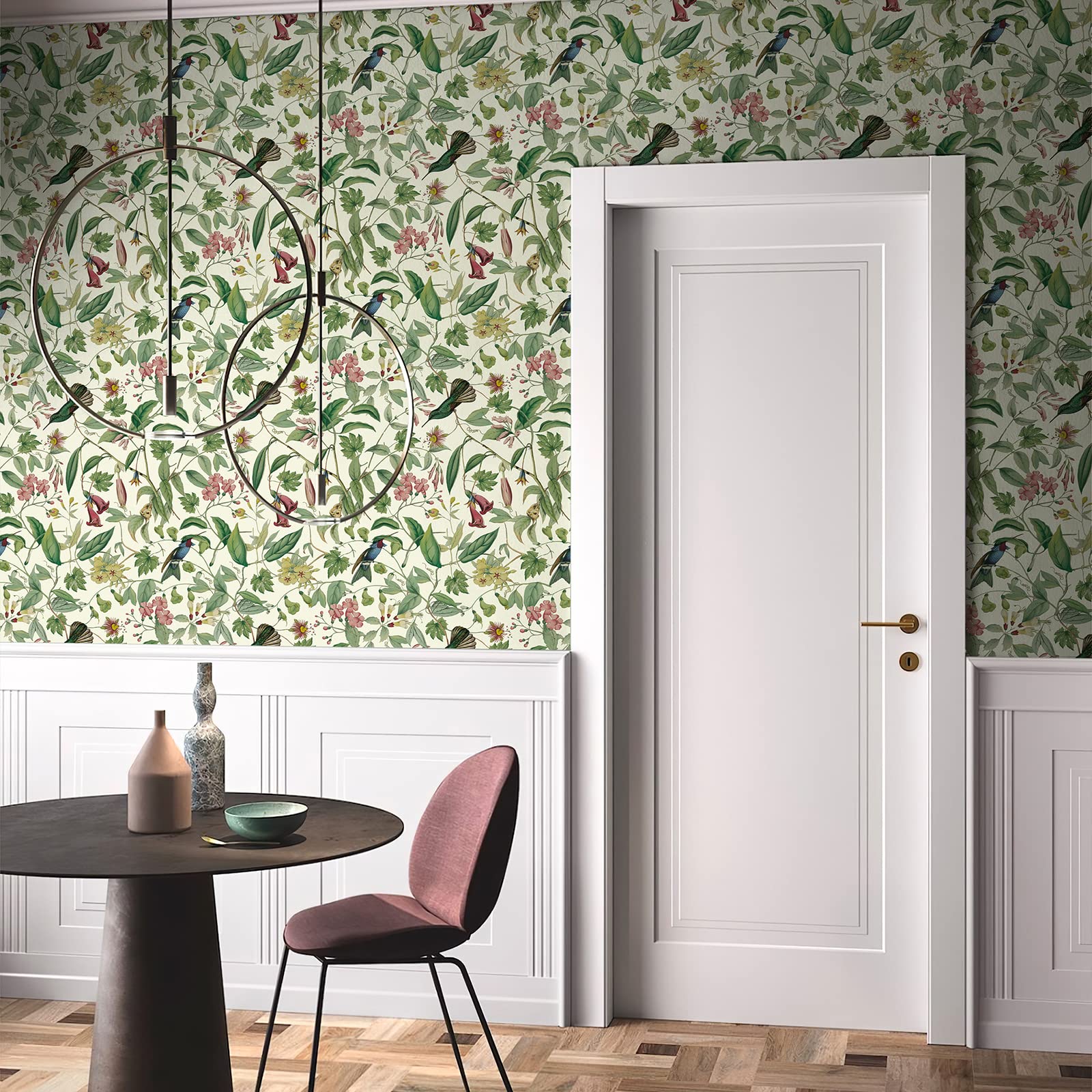 JiffDiff Peel and Stick Wallpaper Floral, Hummingbird Green Wallpaper Self Adhesive Wallpaper for Home Bedroom Cabinets and Kitchen Countertop 17.71"x118" Thicken