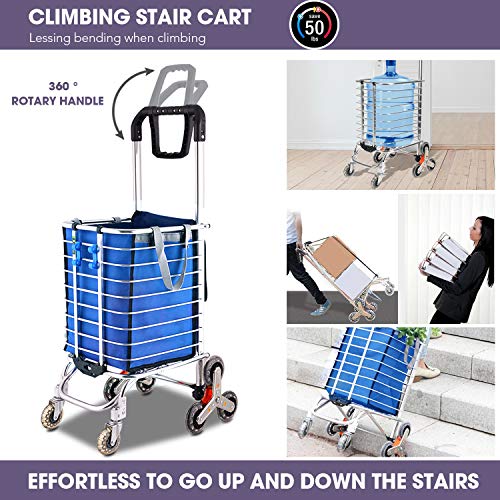 Shopping Cart for Groceries,Folding Shopping Cart Utility Shopping Laundry Cart with Wheels,Small Size (Blue)