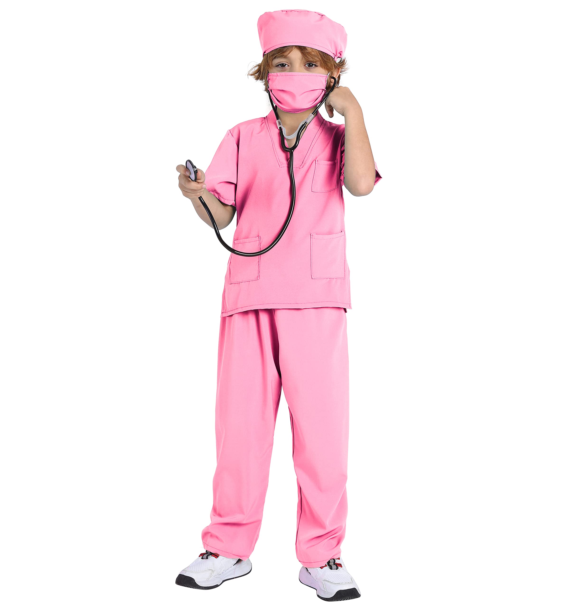 Doctor Costume for Kids Scrubs Pants with Accessories Set Toddler Children Cosplay 7-8 Years Pink