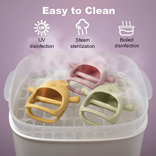 Silicone Baby Teether Toy ，Dust-Proof Infants Chew Toys & Soothing Pacifier 2-in-1，Anti-Dropping Silicone Baby Wrist Teether Soothing Pacifier(1 Packs)