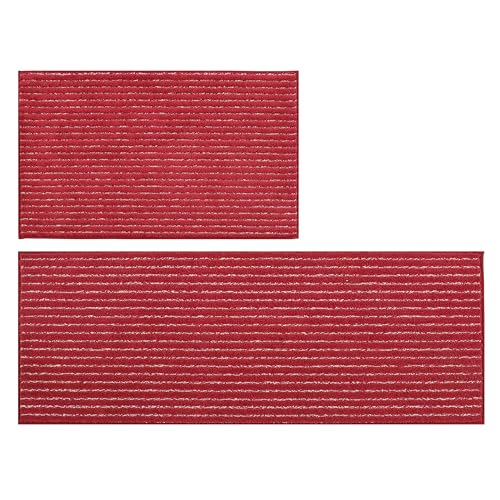 BEQHAUSE Red Kitchen Rugs Set of 2 Non-Slip Kitchen Runner Rug Washable Kitchen Mats for Floor Absorbent Soft Kitchen Area Rug for Sink,Laundry,Hallway&Kitchen 24”x35”+24”x60”