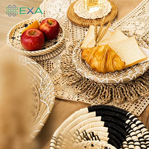EXA Set of 15 Hanging Woven Wall Basket Decor Summer Bloom Round Decorative Large Wall Decor - Handmade Seagrass Baskets - Rattan Wall Art, Flat Wicker Woven Basket Wall Decors for Boho Farmhouse