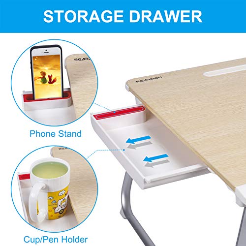Laptop Bed Table, NEARPOW XXL Bed Trays for Eating, Laptops, Writing, Study and Drawing- Laptop Desk for Bed, Sofa and Couch- Folding Laptop Standwith Portable Book Stand and Drawer Storage - Wood