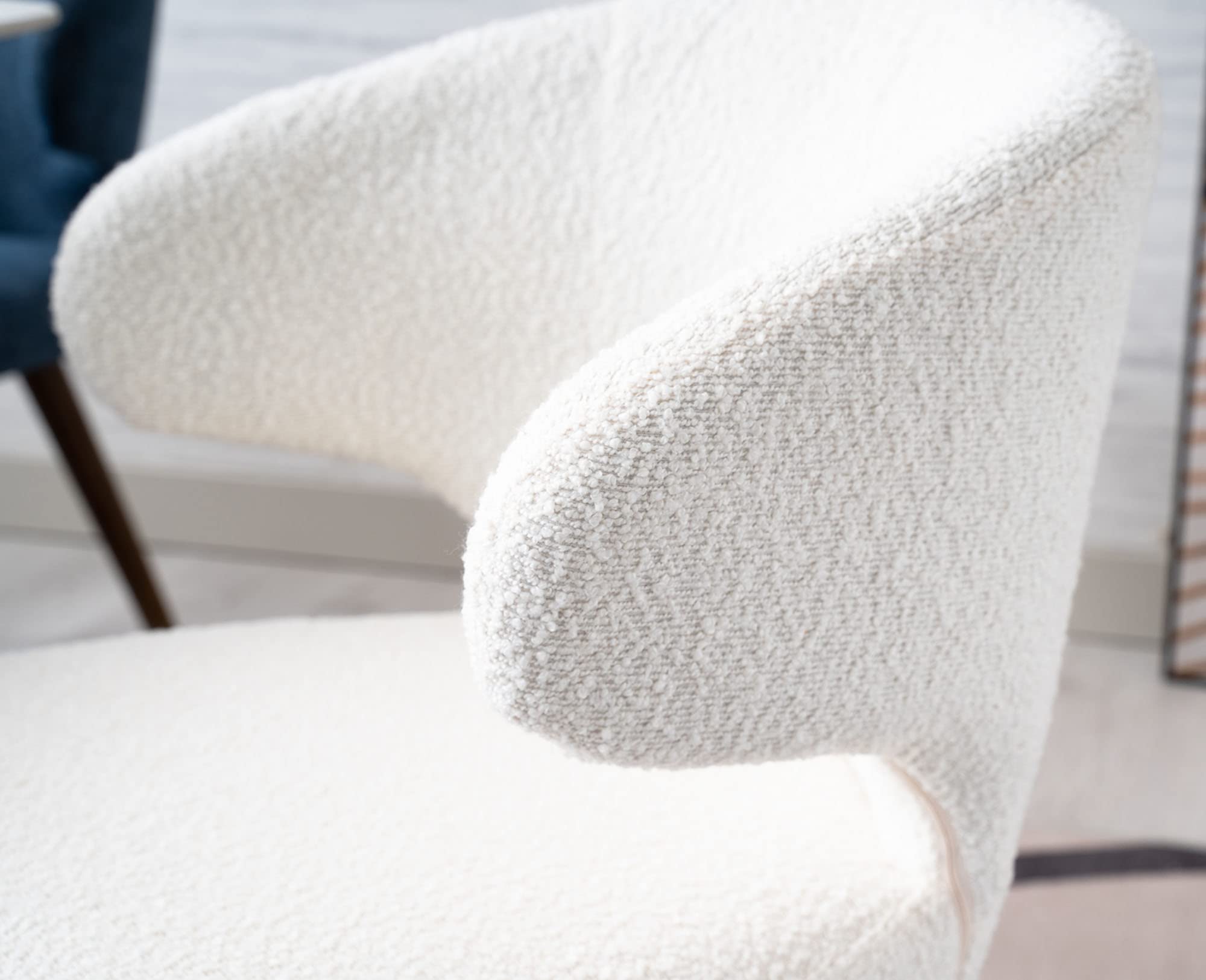 VESCASA Sherpa Modern Dining Chairs with Wood Legs, Upholstered Curved Back Side Chairs for Dining Room/Living Room, Set of 2, White