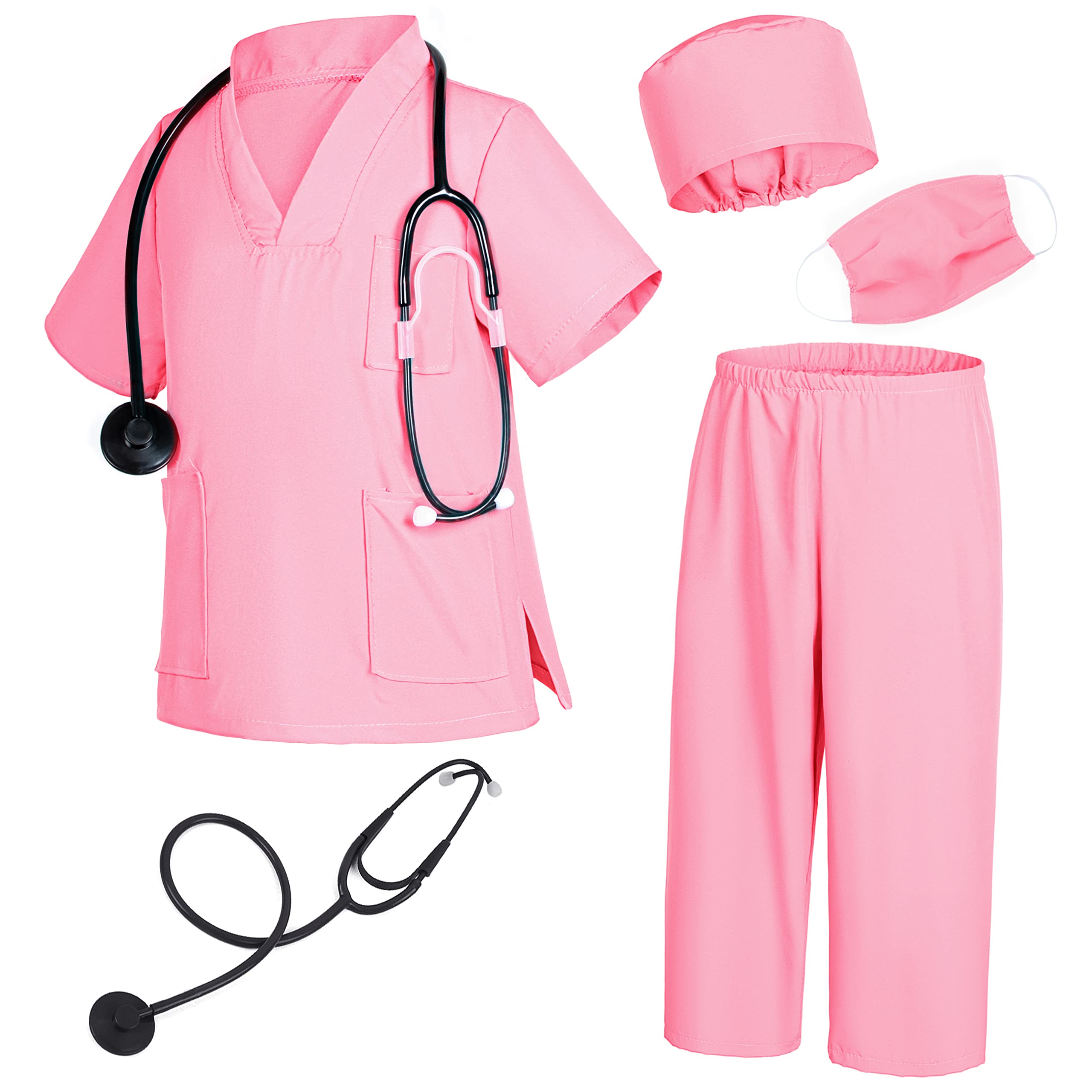 Doctor Costume for Kids Scrubs Pants with Accessories Set Toddler Children Cosplay 7-8 Years Pink