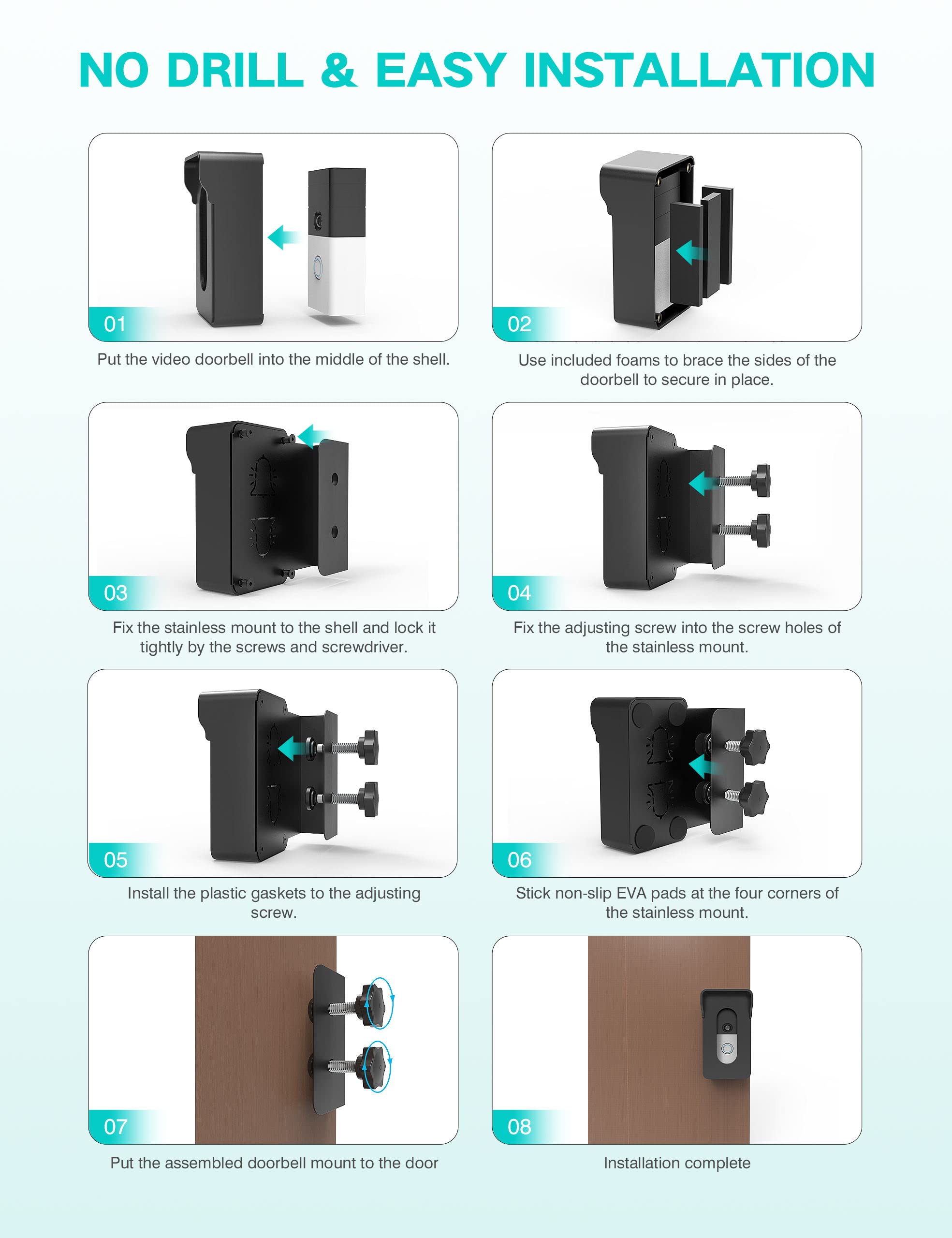 Weatherproof Anti-Theft Video Doorbell Mount Compatible with Video Doorbell, Adjustable No-Drill Mounting Bracket Wedge Adapter Holder Accessories for Home Rentals