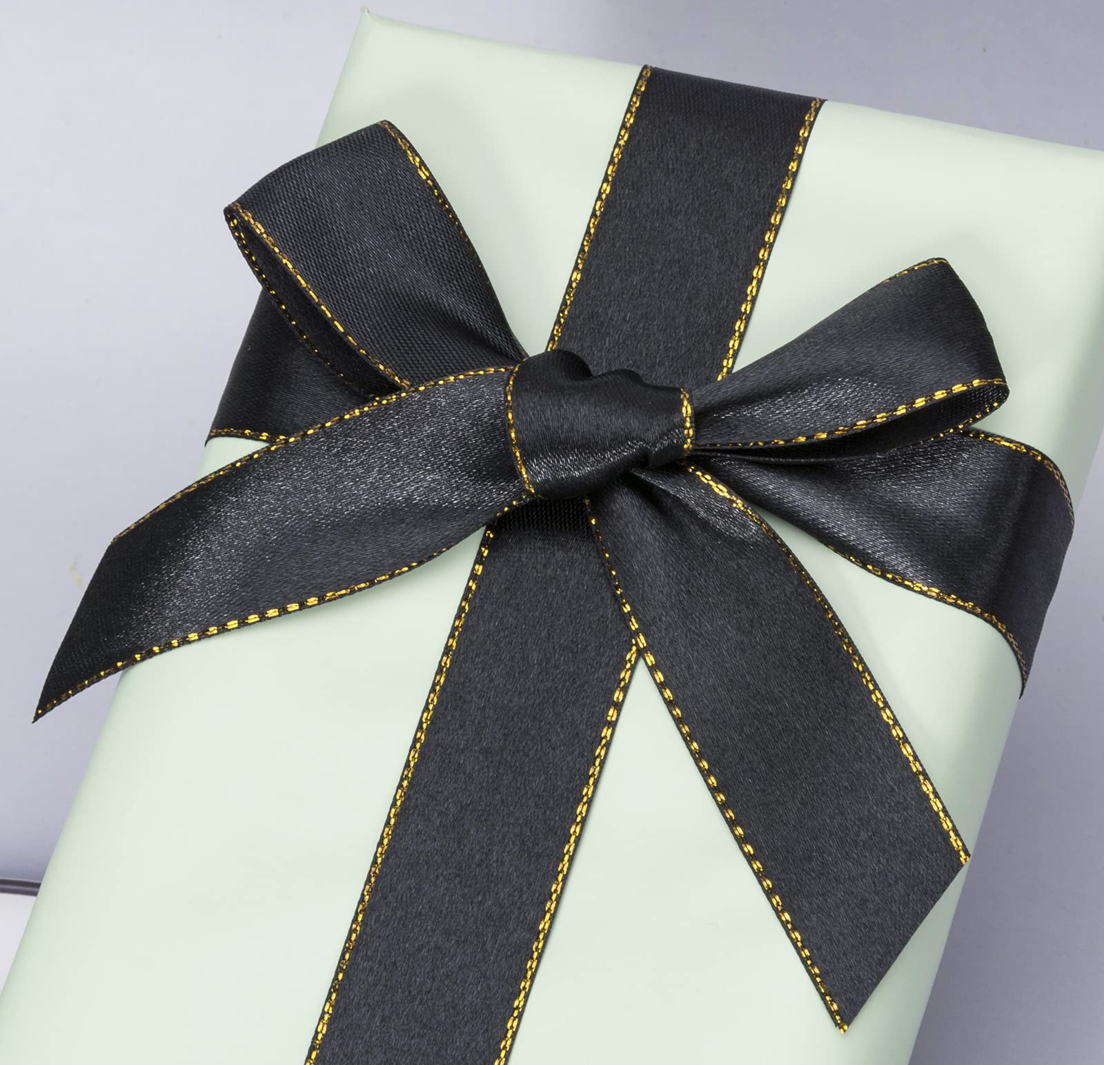 YASEO 25 Yards 1 Inch Black Satin Ribbon with Gold Edges, Gold Border Fabric Ribbons for Gift Wrapping and Crafts