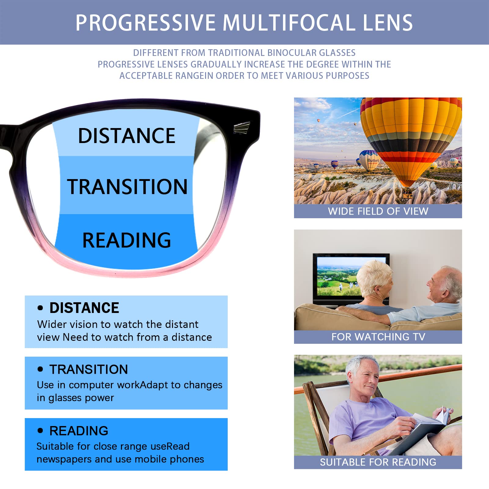 Sumkyle 3 Pack Progressive Multifocal Reading Glasses for Women Men Blue Light Blocking Computer Glasses Spring Hinge Readers(3 Mix C3, 1.50)