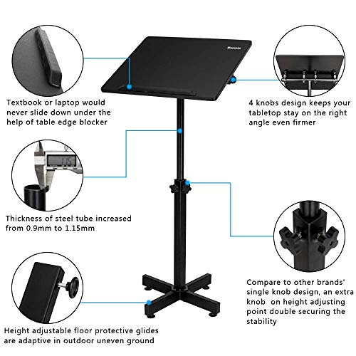 Bonnlo Classic Lectern Podium Stand, Height Adjustable Church Classroom Lecture, Portable Presentation Concert Podium, Multi-Function Reading or Laptop Desk with Edge Stopper, Black