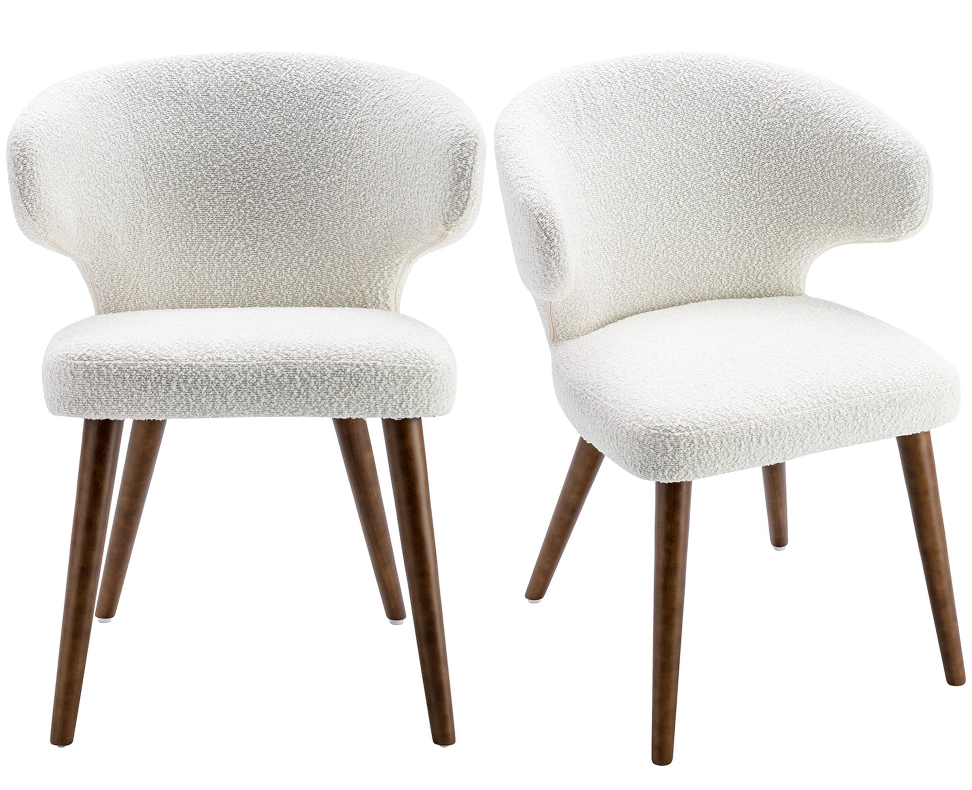 VESCASA Sherpa Modern Dining Chairs with Wood Legs, Upholstered Curved Back Side Chairs for Dining Room/Living Room, Set of 2, White