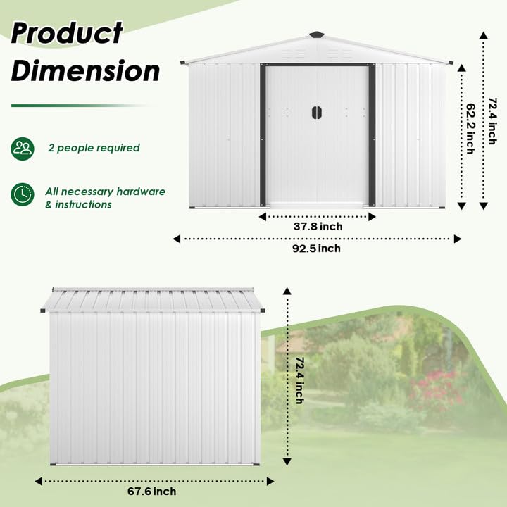 SUNCROWN Outdoor Garden Storage Shed 6X8 FT Yard Storage Tool with Sliding Door for Lawn Equipment Garden Backyard, White