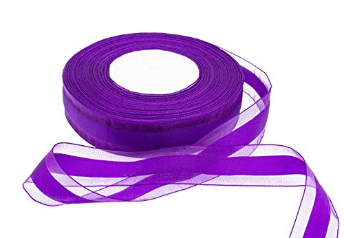 ATRBB 50 Yards 1 Inch Wide Satin Ribbon with Organza Edge for Wedding Gifts Wrapping DIY Bows and Craft (Purple)
