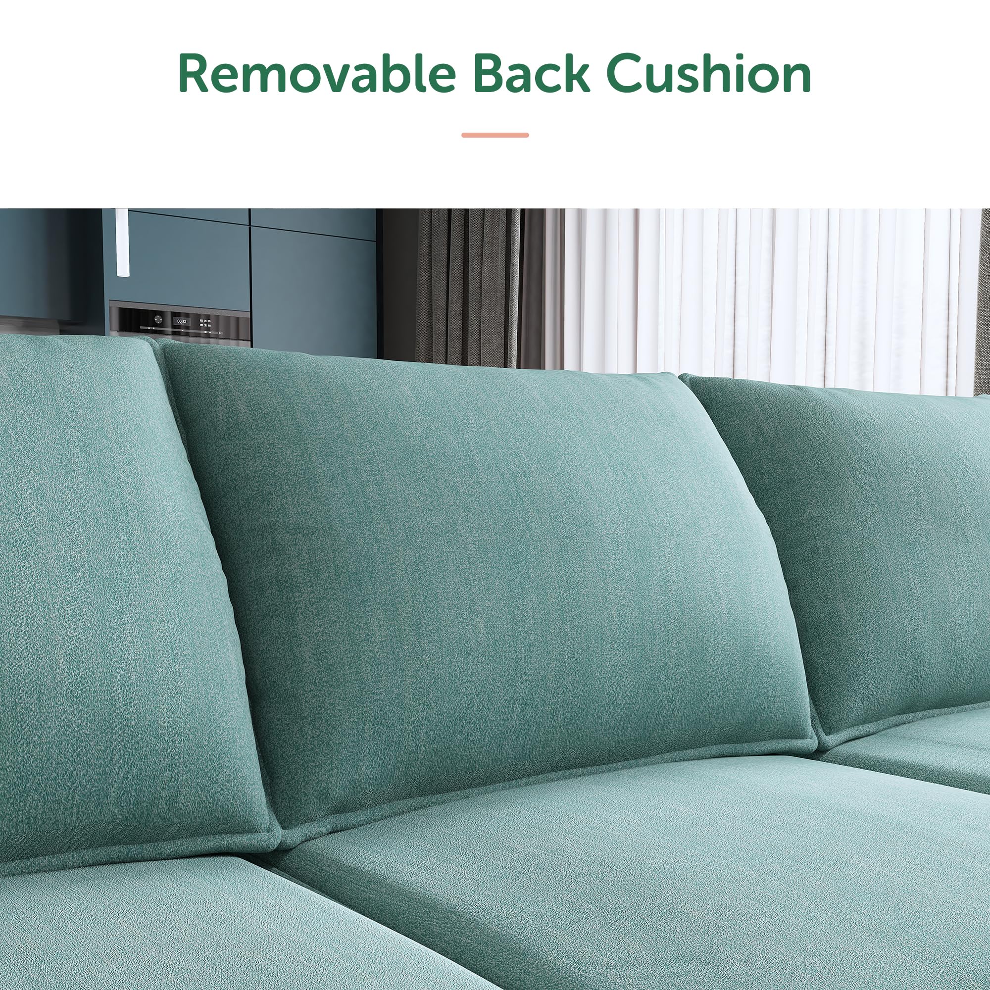 HONBAY Orage U Shape Corner Sectional Sofa Set, Aqua Blue