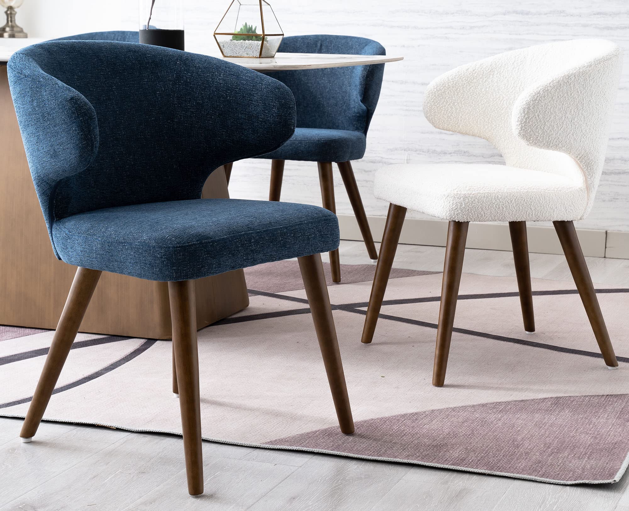 VESCASA Sherpa Modern Dining Chairs with Wood Legs, Upholstered Curved Back Side Chairs for Dining Room/Living Room, Set of 2, White