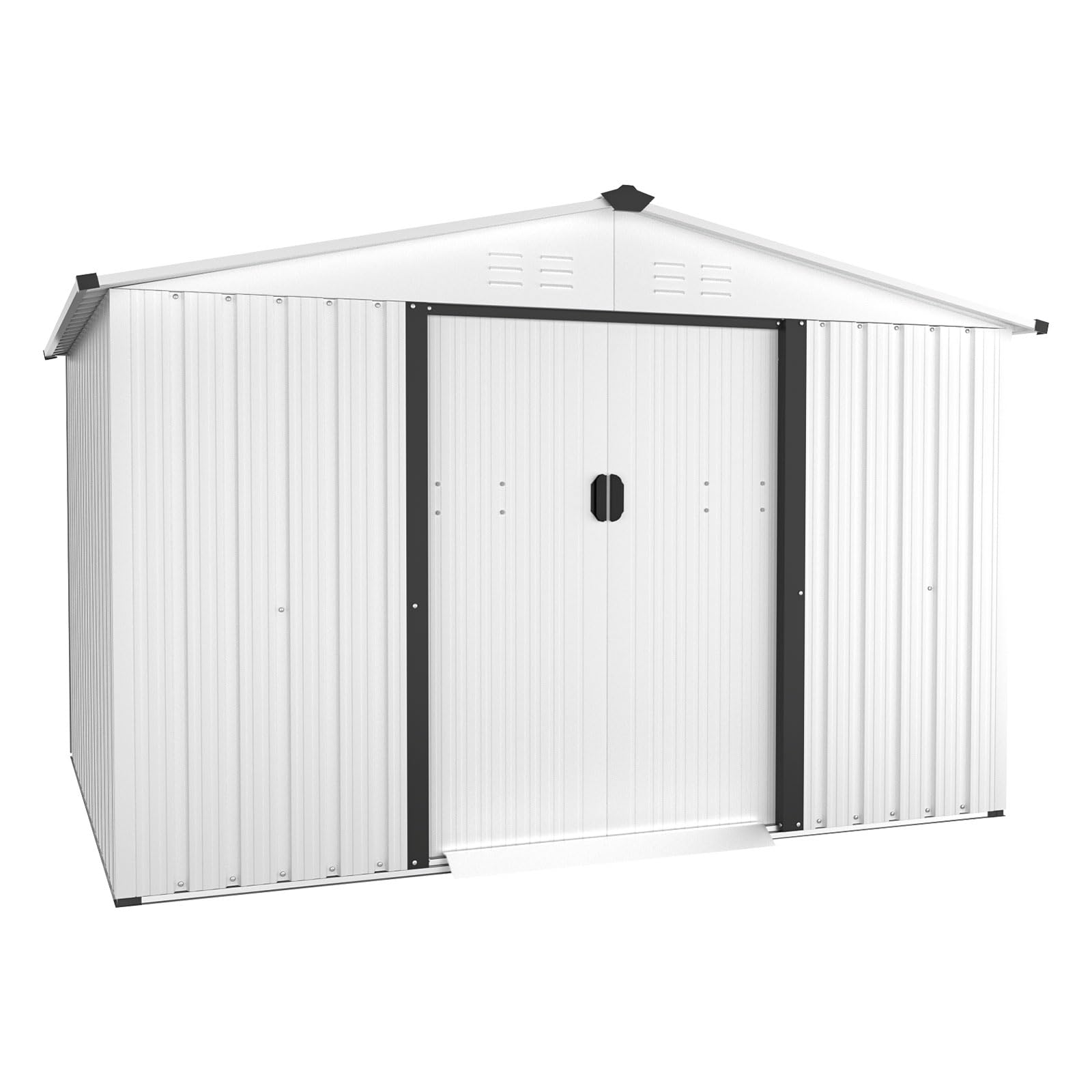 SUNCROWN Outdoor Garden Storage Shed 6X8 FT Yard Storage Tool with Sliding Door for Lawn Equipment Garden Backyard, White