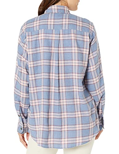 Angie Womens Plaid Button UP TOP, Blue, Large