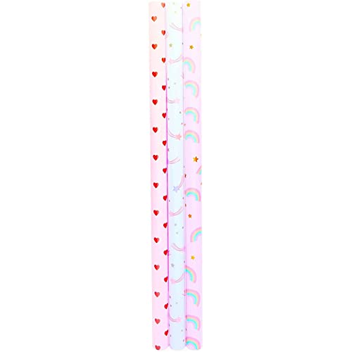 Sparkle and Bash Pink Wrapping Paper Roll (30 Inches x 16 Feet, 3 Rolls)
