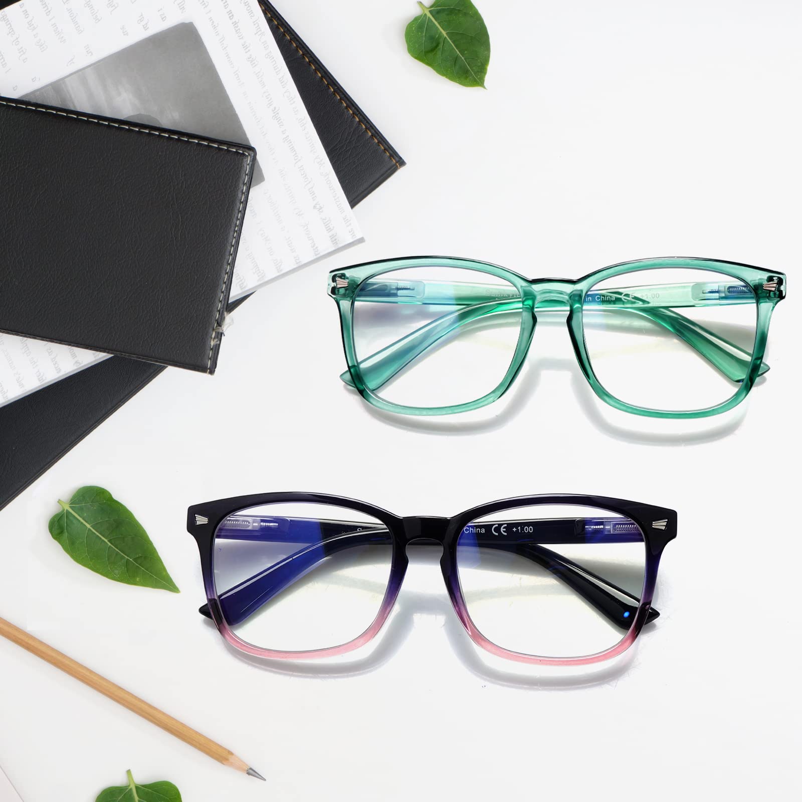 Sumkyle 3 Pack Progressive Multifocal Reading Glasses for Women Men Blue Light Blocking Computer Glasses Spring Hinge Readers(3 Mix C3, 1.50)