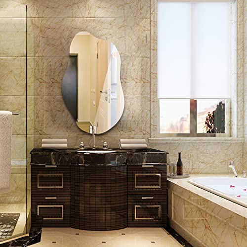 QDSSDECO Asymmetrical Wall Mounted Mirror, Wavy Mirror, Irregular Shaped for Living Room, Bedroom, Entryway, 19.7" x33.5"