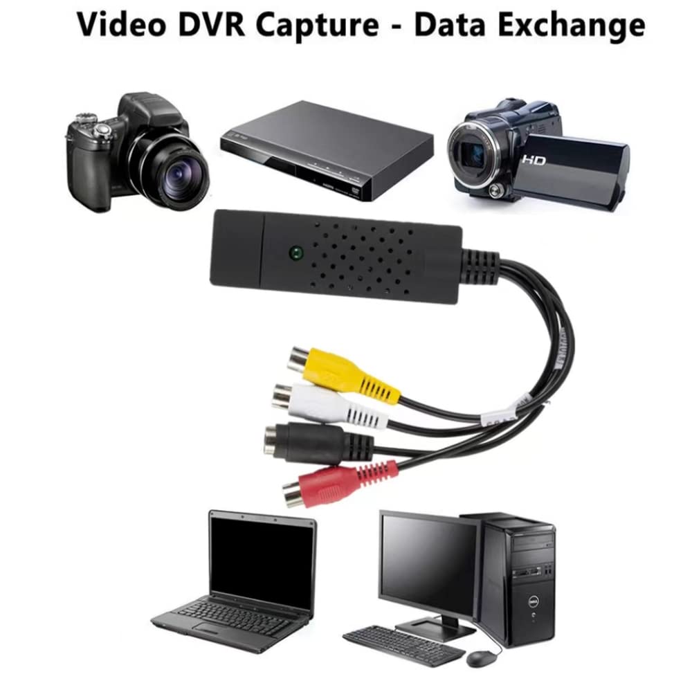 Siiqiico VHS to Digital Converter, Video Grabber USB Capture Card,, USB 2.0 Video Audio Grabber, Audio Video Digitize Converter Adapter VCR to DVD Converter for Windows/Mac (VHS to Digital)