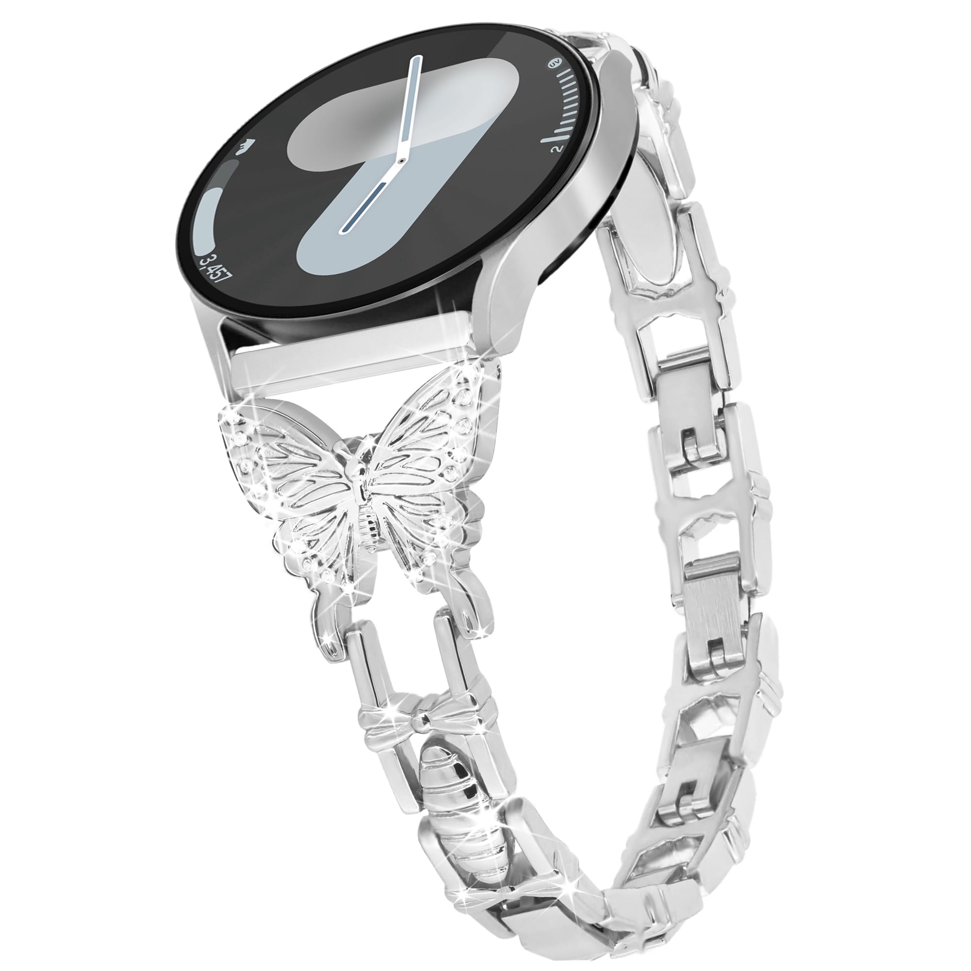 G-ficu 20mm Watch Band for Samsung Galaxy Watch 7 6 5 4 FE Band 40mm 44mm, Women Bling Diamond Slim Metal band for Samsung Watch Bands 7 6 5 4 FE/5Pro/Watch 6 4 Classic/Watch 3 41mm/Active 2-Silver