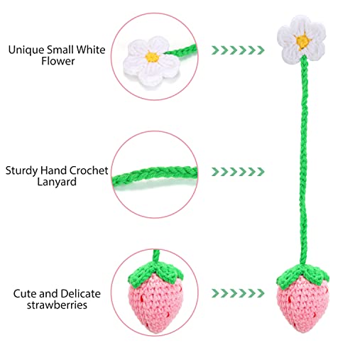 2 PCs Cute Crochet Strawberry Hanging Ornament for Car Rearview Mirrior Decor, Hanging Charms Accessories, Pendant Fruit for Gift-Handmade Knitted (Pink)