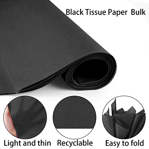AORZIT Black Tissue Paper 80 Sheets Black Wrapping Tissue Paper Bulk 14x20 Inch Black Tissue Paper for Gift Bag Wrapping DIY Crafts Shredded Filler Birthday Graduation Halloween Party Decor (Black)