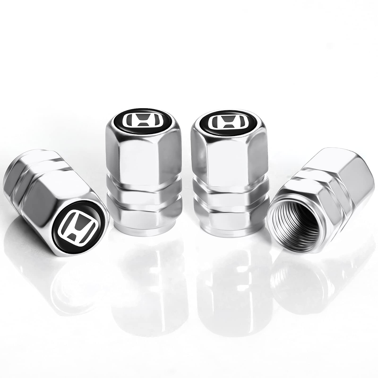 Car Wheel Tire Valve Stem Caps with Genuine Leather Keychain Compatiable with Honda CR-V CRV Pilot EX EX-L Travel Car Logo Keychains car Accessories