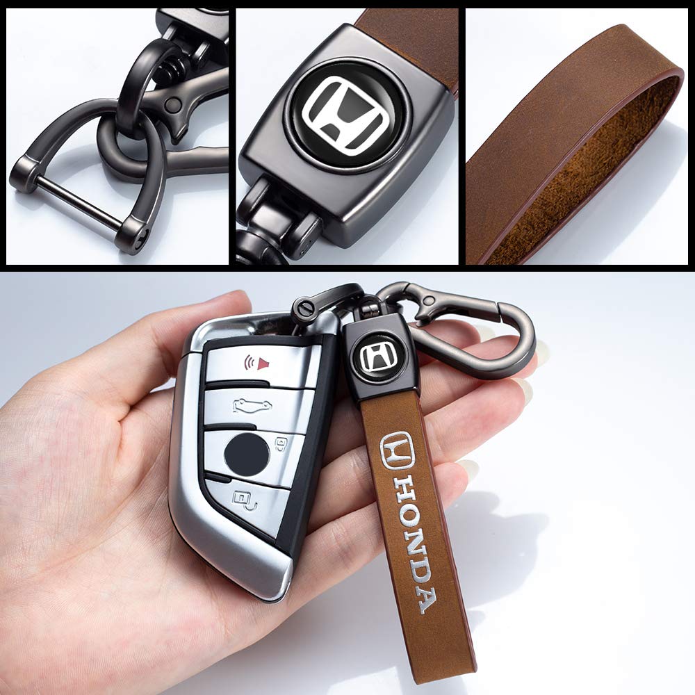 Car Wheel Tire Valve Stem Caps with Genuine Leather Keychain Compatiable with Honda CR-V CRV Pilot EX EX-L Travel Car Logo Keychains car Accessories
