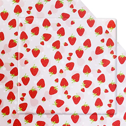 Strawberry Wrapping Paper, 7 Sheets Strawberry Party Gift Wrapping Paper Folded Flat 28 x 20 Inch, Cute Sweet Strawberries Fruity Design Gift Paper for Holiday, Wedding, Baby Shower, Birthday Party