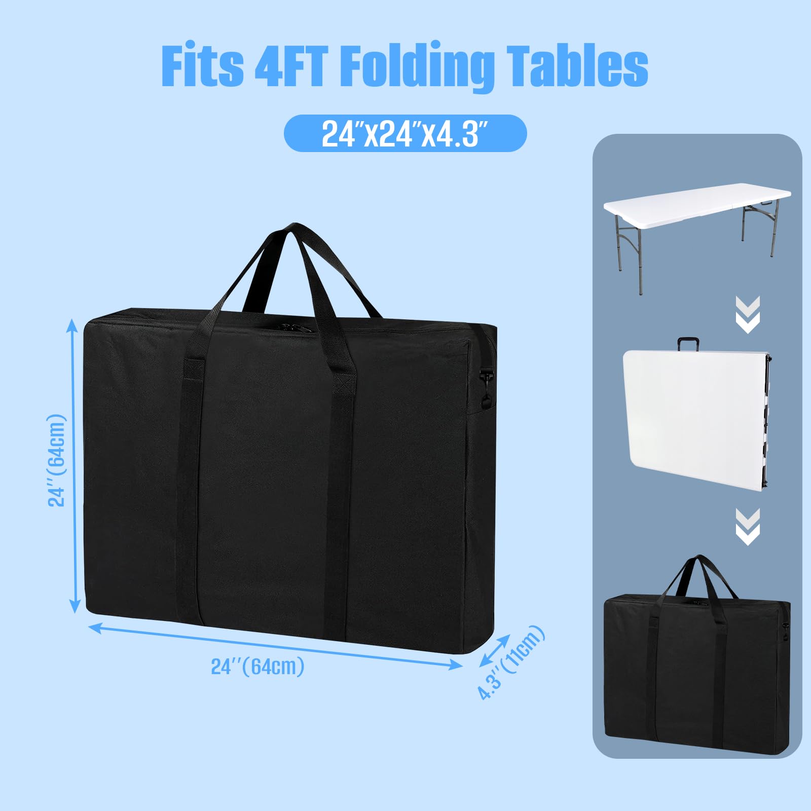 SIRUITON Folding Table Storage Bag, Portable 600D WaterProof Carry Bag for Folding Picnic/Camp Tables with Reinforcing Plate & Shoulder Strap, 24" D x 24" W x4.5 H Fits 4FT Folding Tables(bag only)