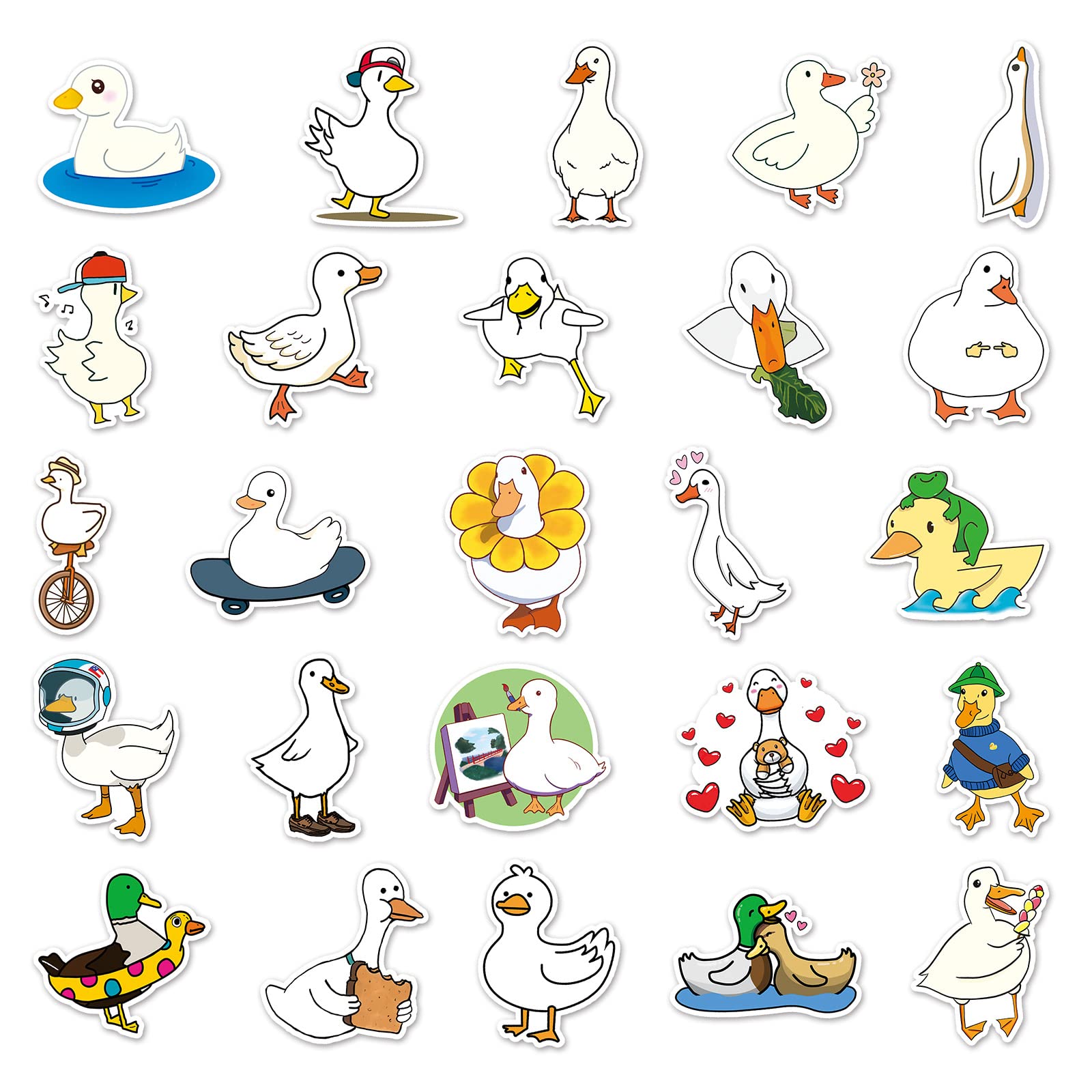 Cute Duck Stickers, 50 Pcs Simulation Cartoon Ducks Vinyl Waterproof Decal,Kids Cognition Sticker Pack for Laptop,Water Bottle,Phone,Desk
