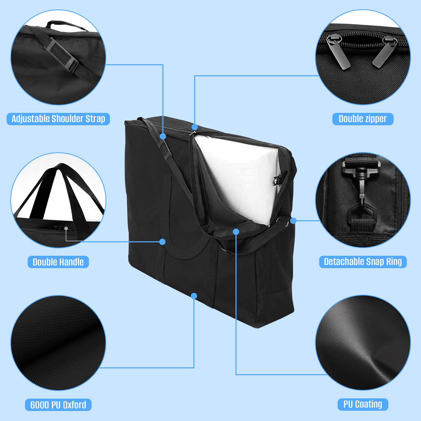 SIRUITON Folding Table Storage Bag, Portable 600D WaterProof Carry Bag for Folding Picnic/Camp Tables with Reinforcing Plate & Shoulder Strap, 24" D x 24" W x4.5 H Fits 4FT Folding Tables(bag only)