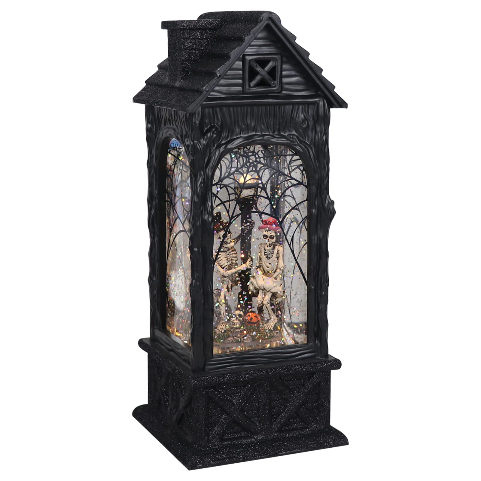 Wondise Halloween Projection Snow Globe with Timer, Battery Operated Spinning Water Glittering Skull Statue Lantern Globe for Halloween Decoration