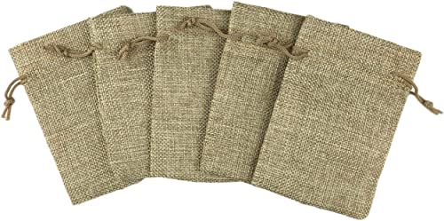 Tomkity 100 Pcs 3x4 Inch Linen Burlap Bags with Drawstring Reusable for Jewelry Wedding Party DIY Craft Gift Bags