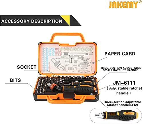 Household Ratchet Screwdriver Set, JAKEMY Precision Screwdriver Repair Tool Kit with 65 Magnetic Screw Driver Bits for Furniture Disassembling, Bike, Car, Computer Assembly, Electronic Devices