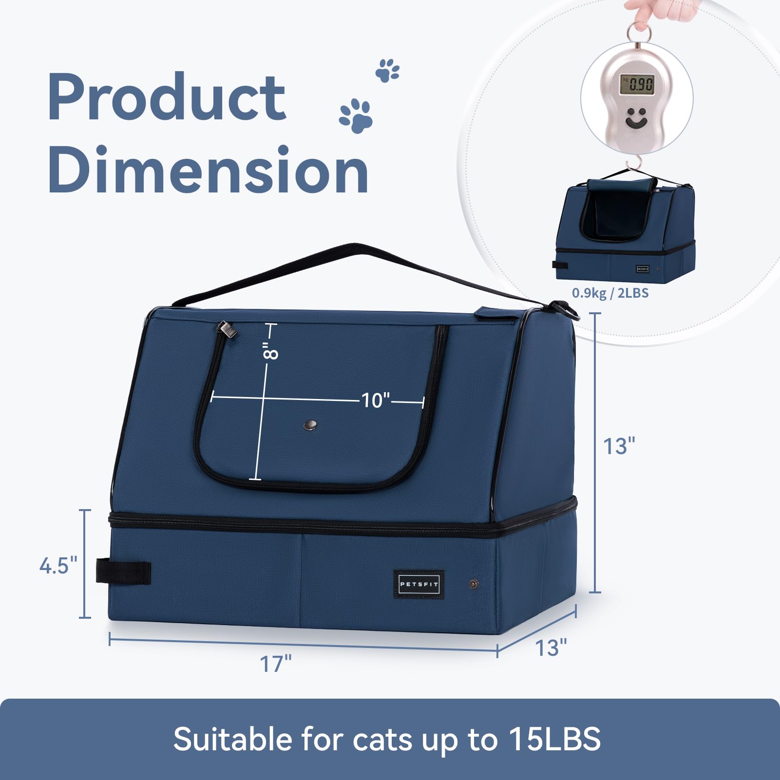 PETSFIT Travel Litter Box for Cats - Removable 2-Layer Leak-Proof Lining, Scratch-Resistant Fabric with Sturdy Support Frame, Cat Collapsible & Travel Litter Box Blue