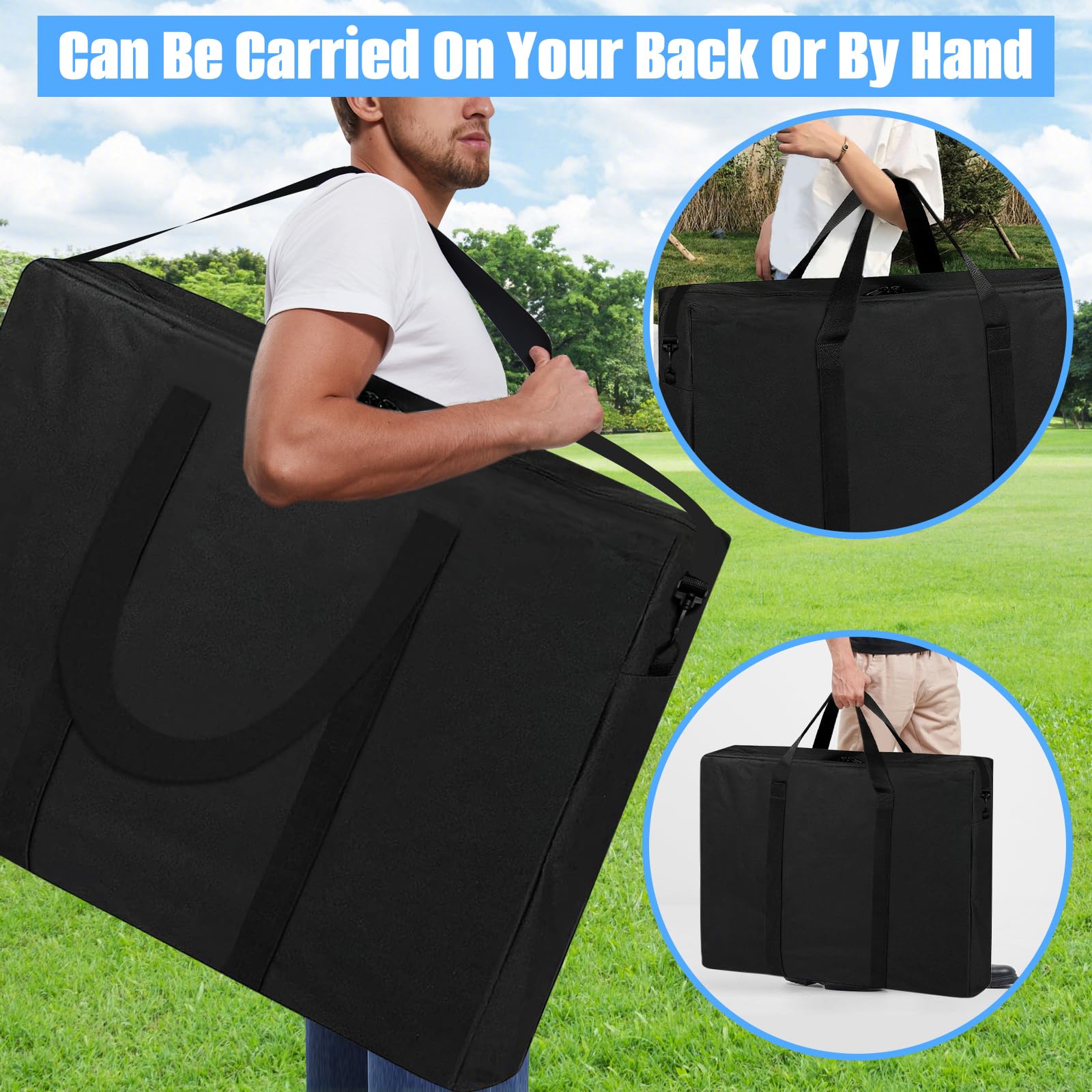 SIRUITON Folding Table Storage Bag, Portable 600D WaterProof Carry Bag for Folding Picnic/Camp Tables with Reinforcing Plate & Shoulder Strap, 24" D x 24" W x4.5 H Fits 4FT Folding Tables(bag only)