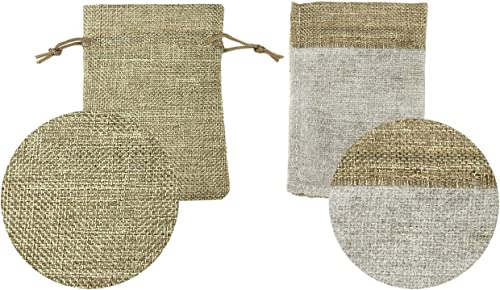 Tomkity 100 Pcs 3x4 Inch Linen Burlap Bags with Drawstring Reusable for Jewelry Wedding Party DIY Craft Gift Bags