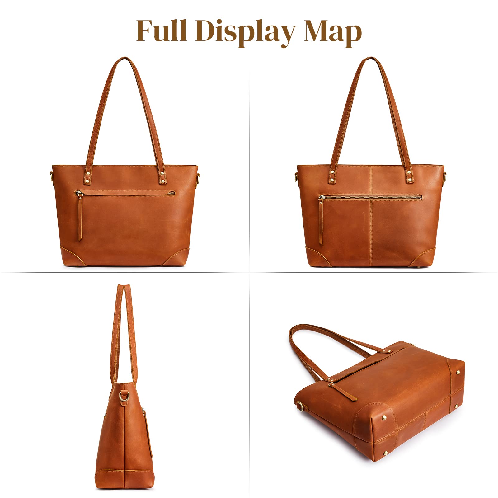 S-ZONE Genuine Leather Tote Bag for Women Work Shoulder Crossbody Purses Handbag with Outside Pockets
