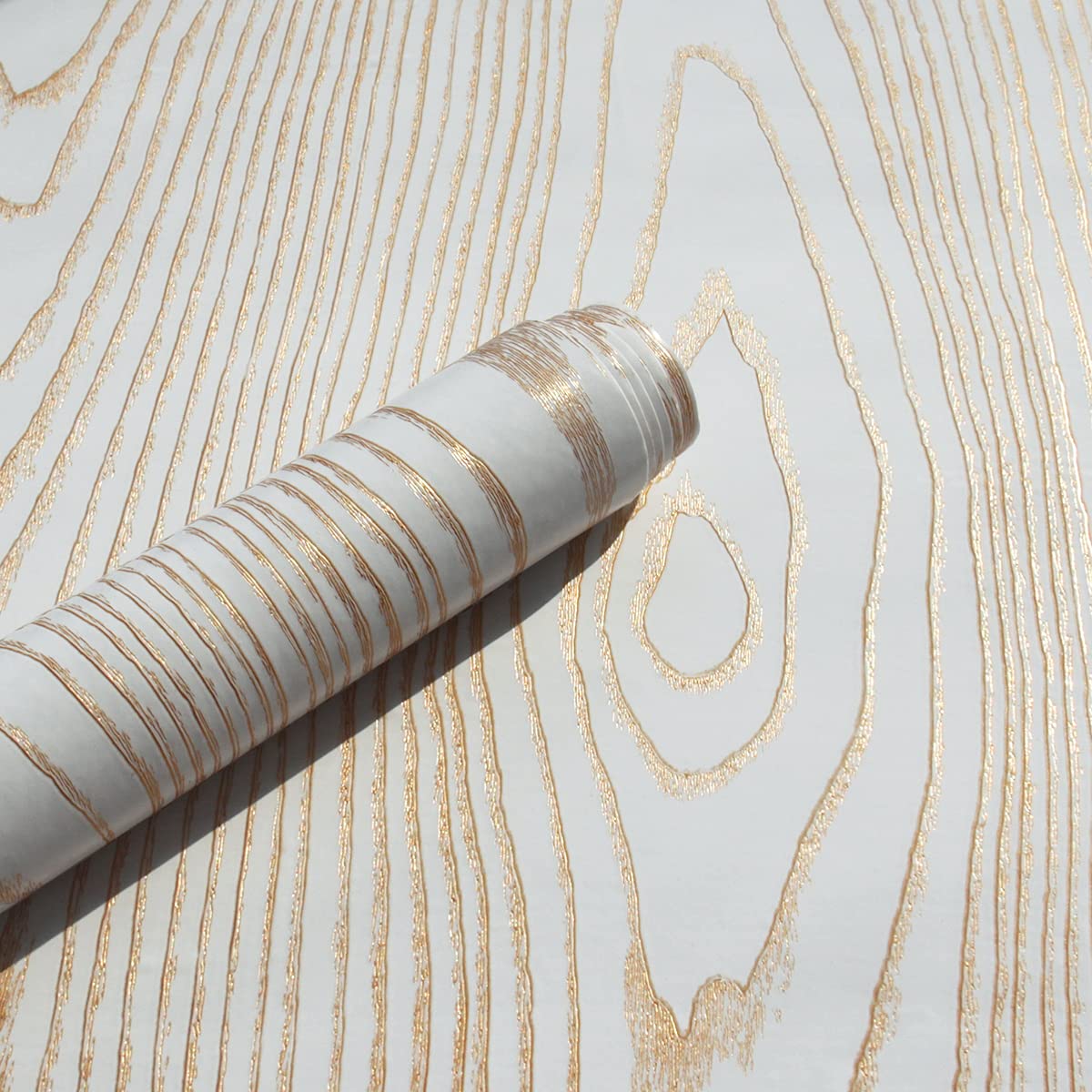 Orainege Gold Wood Contact Paper Gold and White Peel and Stick Wallpaper 17.7in x118.1in Gold Wood Grain Removable Wallpaper White and Gold Decorative Self Adhesive Contact Paper Bedroom Kitchen