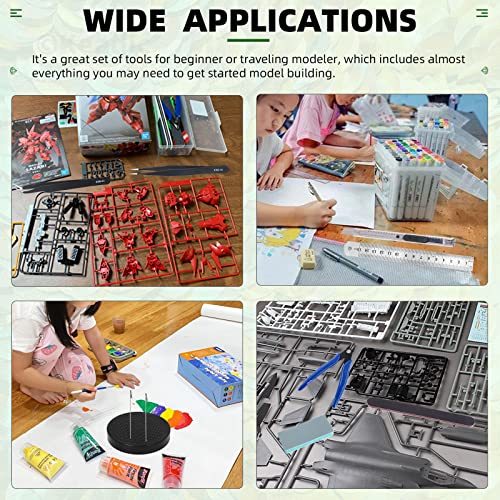 Keadic 26Pcs Gundam Modeler Basic Tools with Rotation Painting Stand Base Holder and Alligator Clip Sticks Gundam Model Paint Kit for Model Car Building Repairing