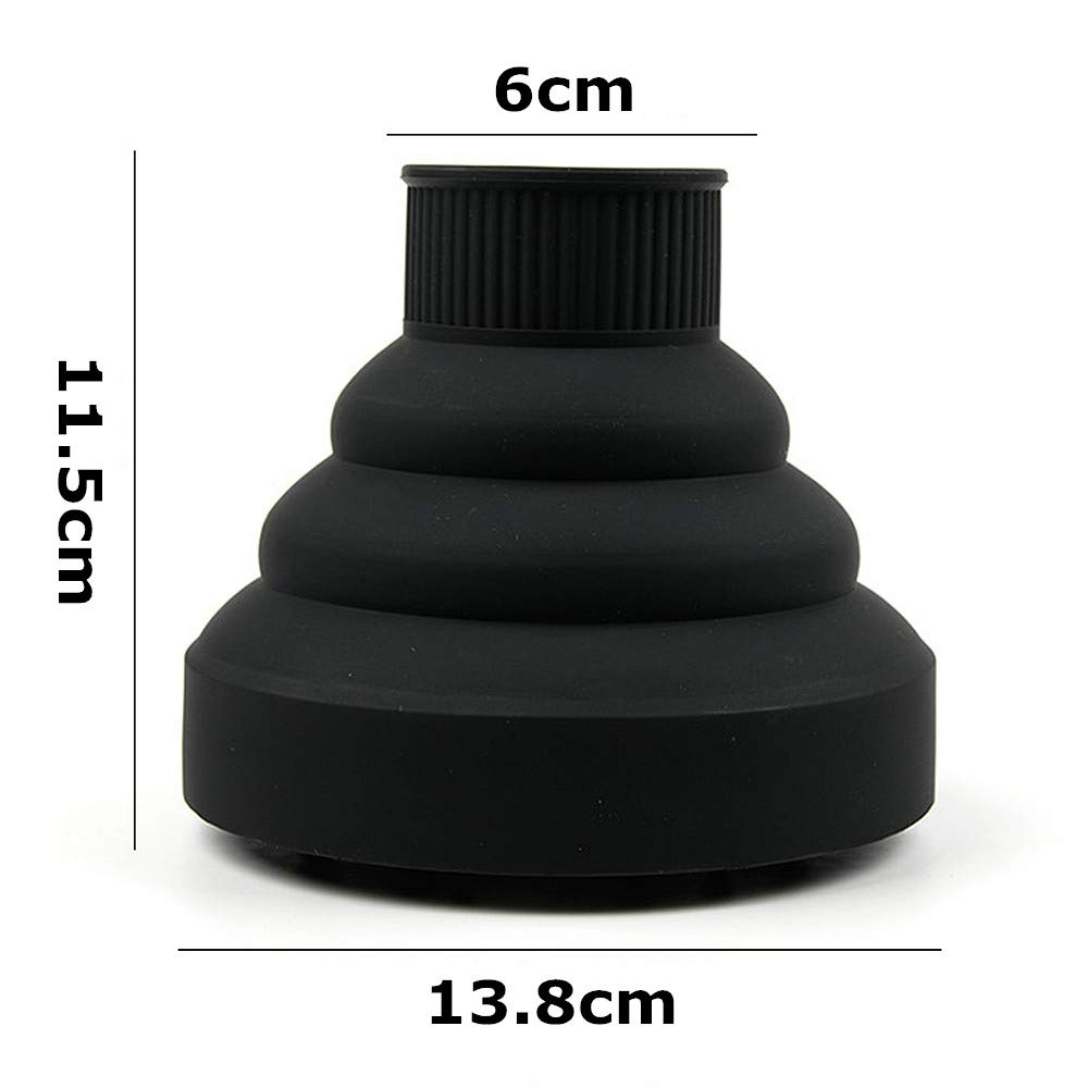 Hair Diffuser Attachment for Hair Dryer Travel Collapsible Portable Diffuser for Curly Hair Women .Airflow Attachment for Salon or Home Use with Nozzle 1.65-1.9In (Black)