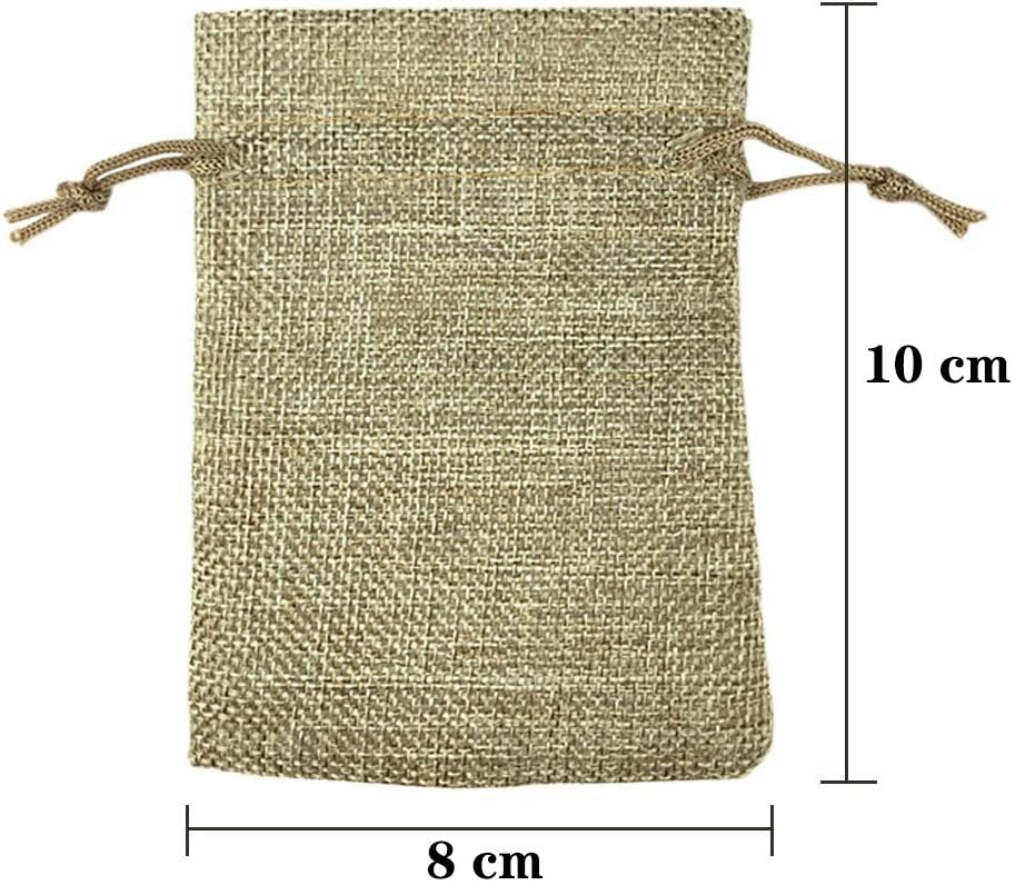 Tomkity 100 Pcs 3x4 Inch Linen Burlap Bags with Drawstring Reusable for Jewelry Wedding Party DIY Craft Gift Bags