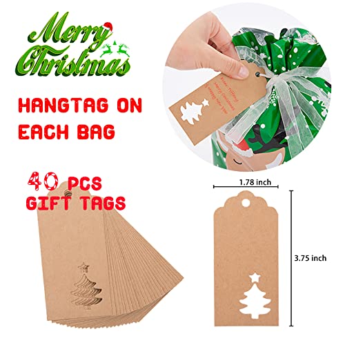 40pcs Drawstrings Christmas Gift Bags Assorted Sizes, Holiday Gift Bag Bulk Christmas Bags For Gifts Wrapping, Reusable Plastic Xmas Presents Party Favor Goody Bags Jumbo/Extra Large/Medium/Small